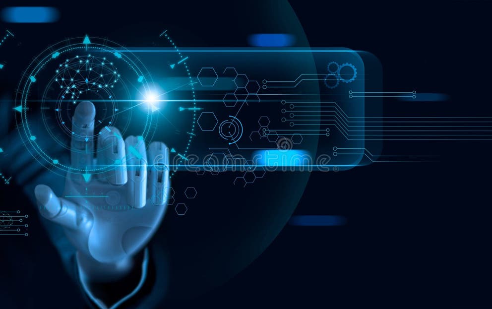 Machine Learning. Hand of Robot Touching on Binary Data Stock Photo ...