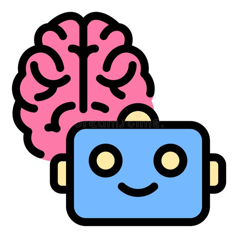 Machine Learning Icon Flat Line Style Illustration Representing AI-driven Data Processing and ...