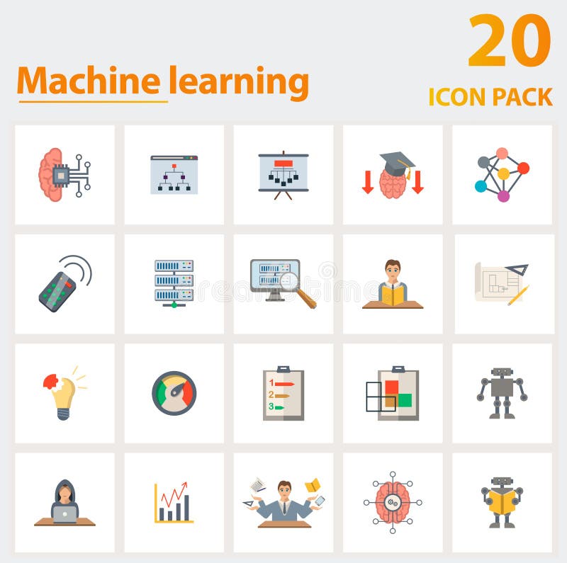 Machine Learning Icon Set. Collection of Simple Elements Such As the ...