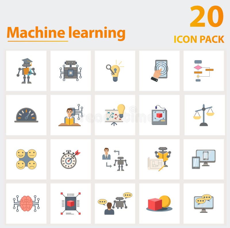 Machine Learning Icon Set. Collection of Simple Elements Such As the ...