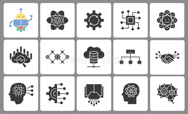 Machine Learning Icon Set. Illustrations Isolated on White Stock ... Machine Learning Icon Set. Illustrations Isolated on White Stock ...