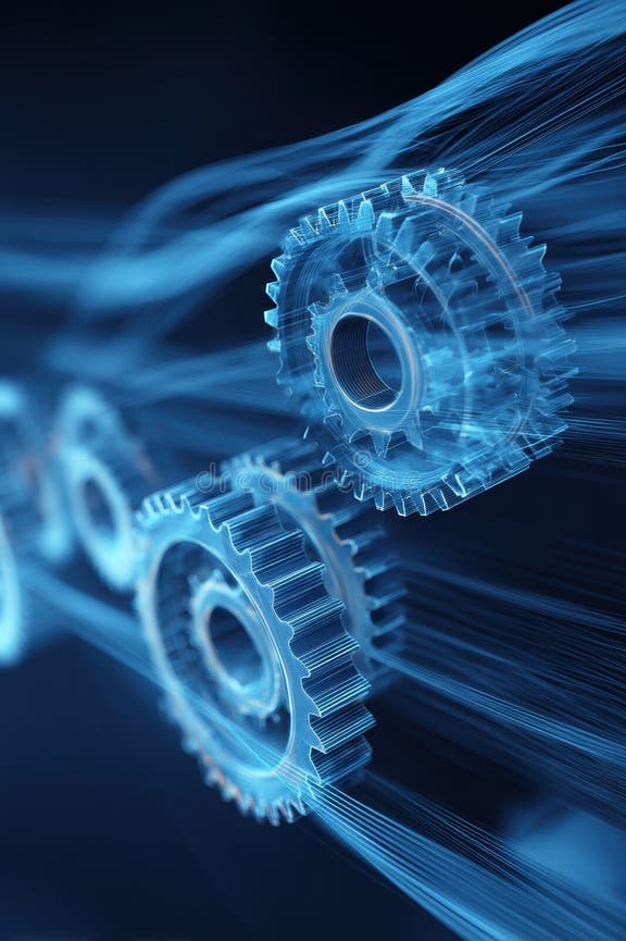 Machine Learning Illustration with Glowing Gears and Data Stock ...