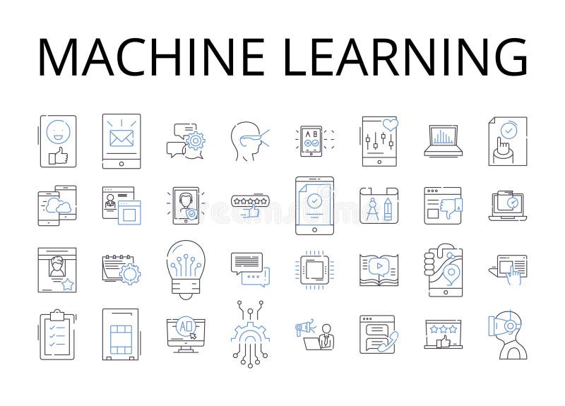 Machine Learning Line Icons Collection. Artificial Intelligence ...