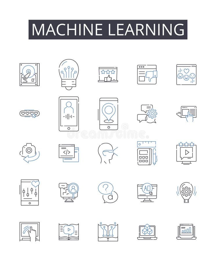 Machine Learning Line Icons Collection Artificial Intelligence Automated Learning Data Mining