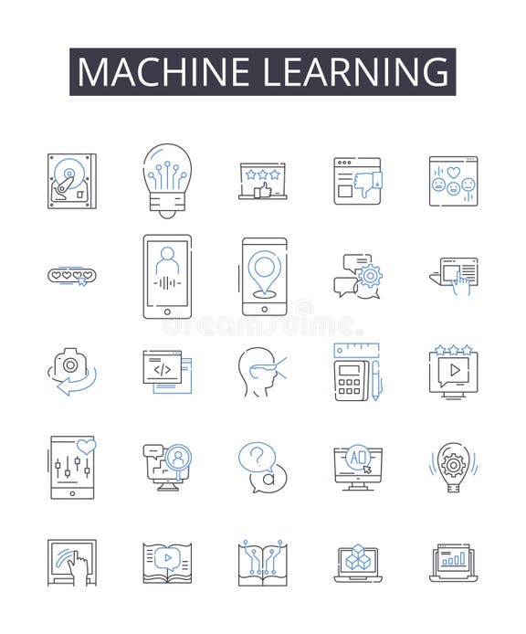 Machine Learning Line Icons Collection. Artificial Intelligence ...