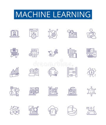 Machine Learning Line Icons Signs Set. Design Collection of Machine, Learning, Artificial ...