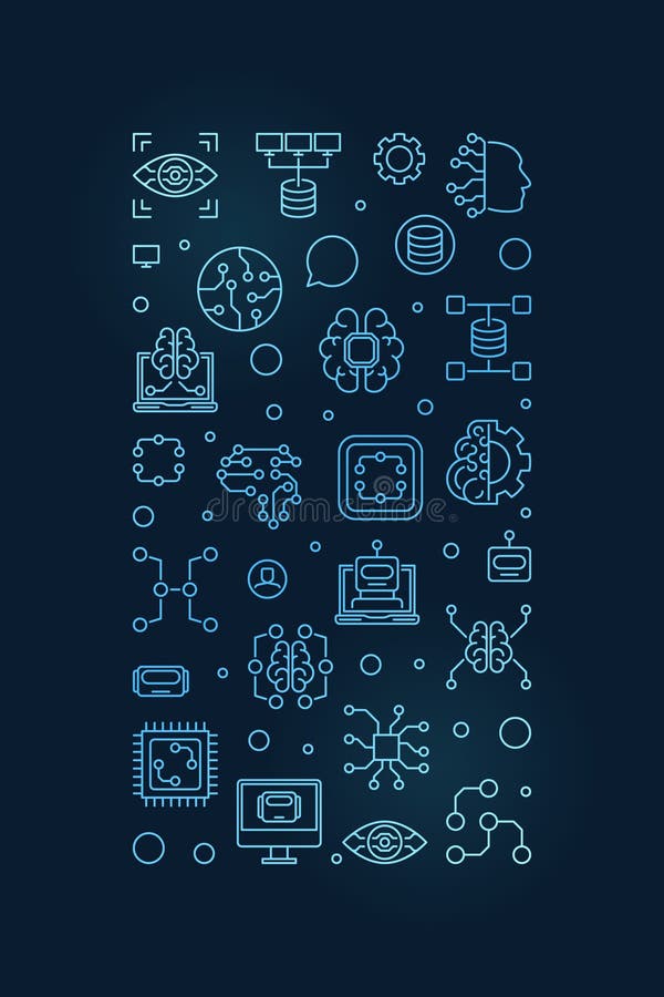 Machine Learning - ML Technology Concept Blue Vertical Outline Banner ...