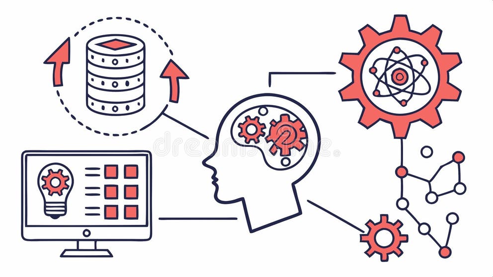 Machine Learning Network, Artificial Intelligence and Data Processing Vector Design Generative ...