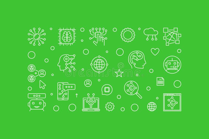 Machine Learning Outline Horizontal Banner. Vector ML Concept ...