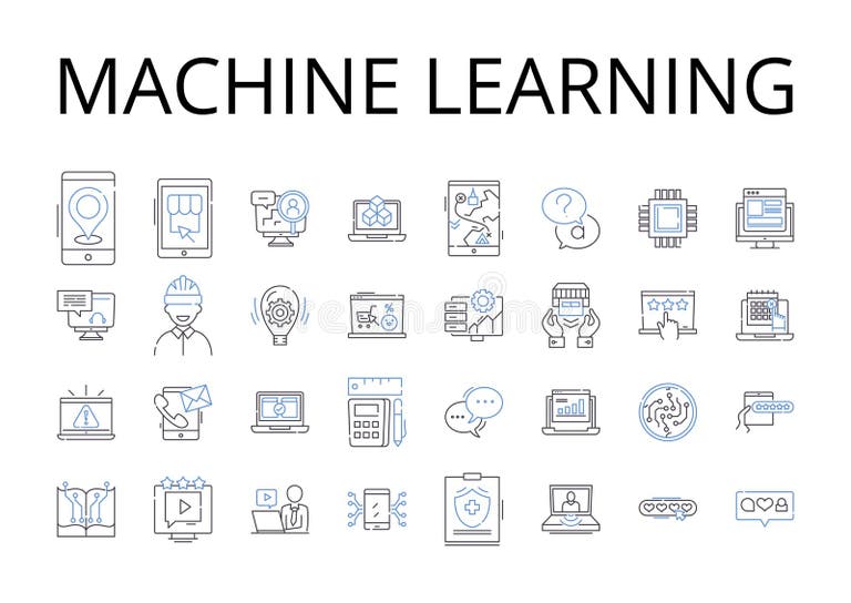 Machine Learning Line Icons Collection. Artificial Intelligence ...