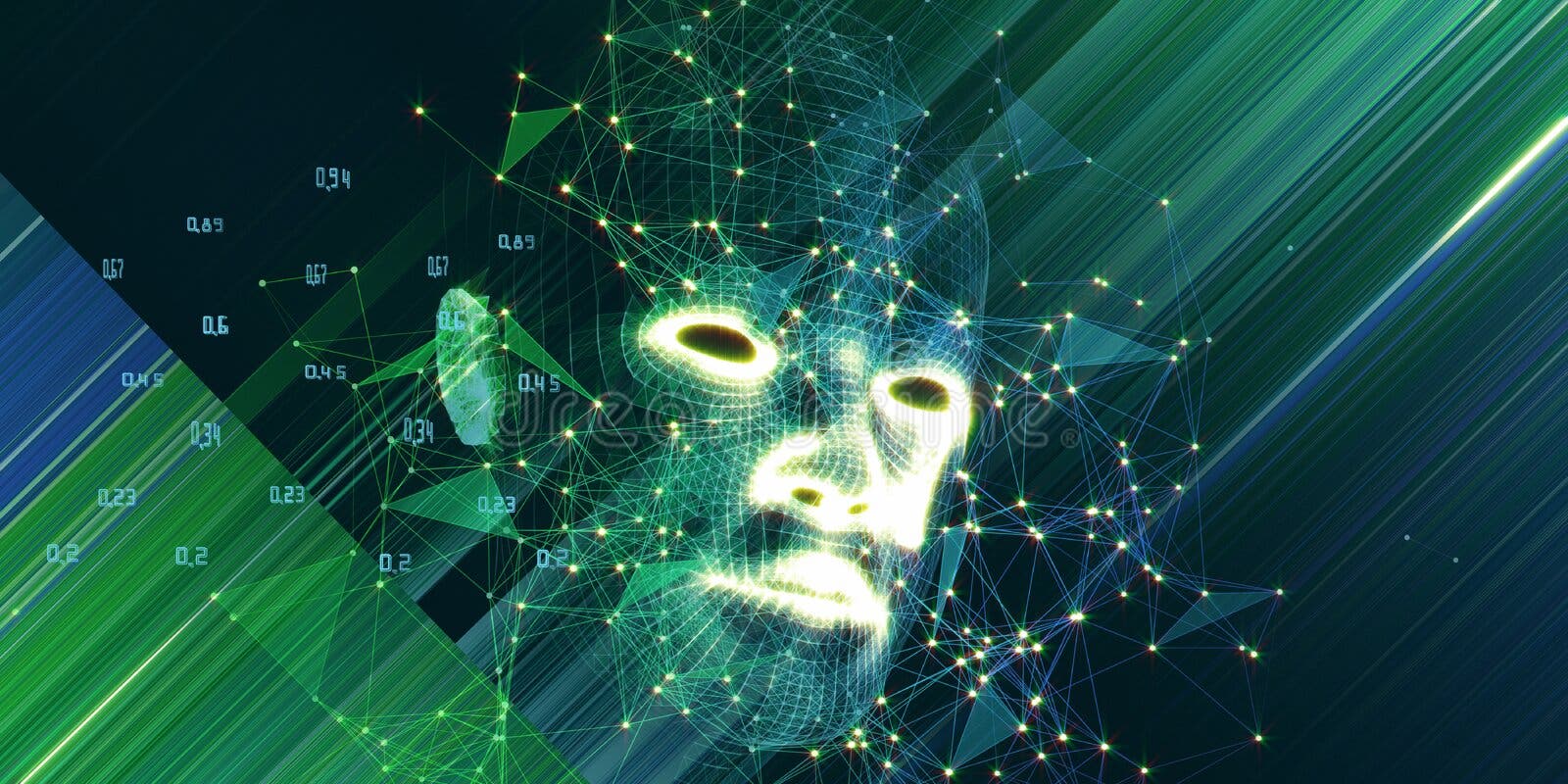 Machine Learning. Polygonal Technology Background with Wireframe Cyborg ...