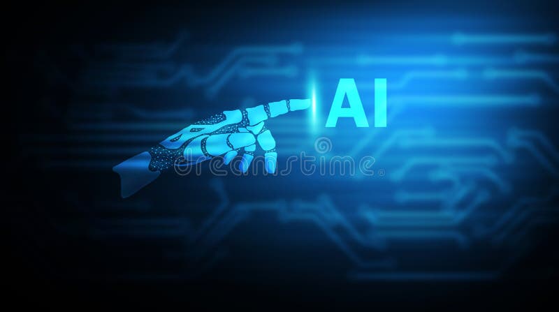 Machine Learning. Robot Hand Touching the Screen Stock Illustration ...