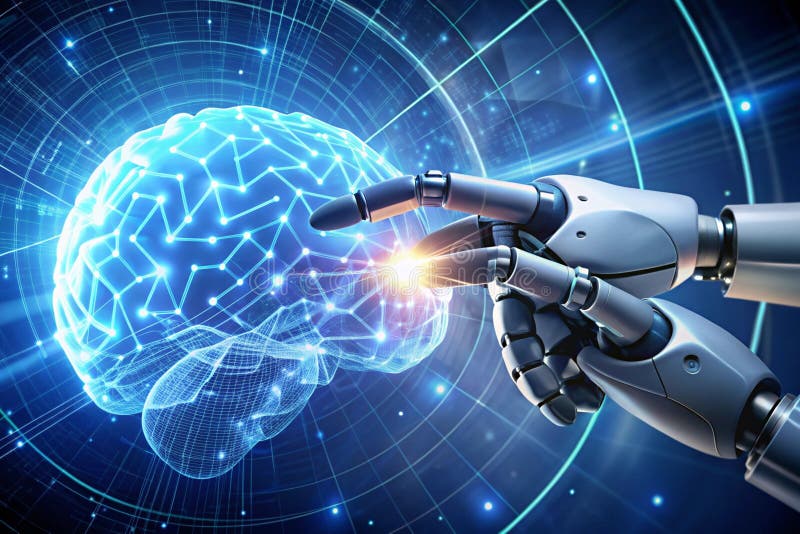 Machine Learning: Robotic Touch on Data, Brain, and Deep Learning Stock Illustration ...