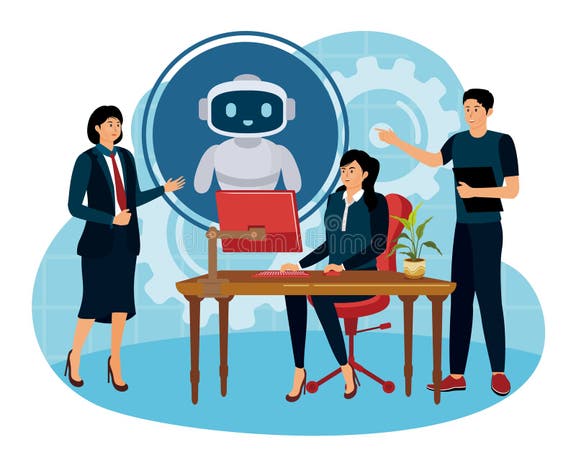 Machine Learning Studies Concept. Team Collaborating on Artificial Intelligence Solutions. Stock ...