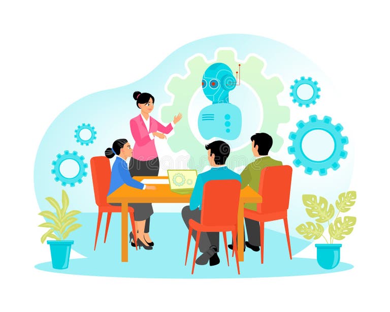 Machine Learning Study. Teacher Explains Humanoid and Artificial ...