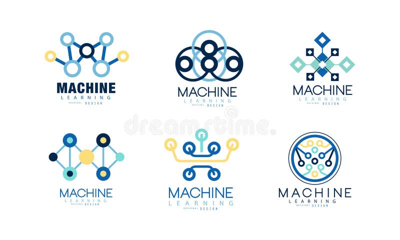 Machine Learning System Original Design with Neuron Scheme Vector Set Stock Vector ...