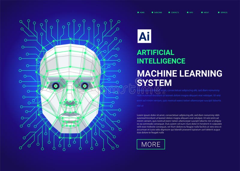 Machine Learning System Web Template. Human Face Consisting of Polygons ...