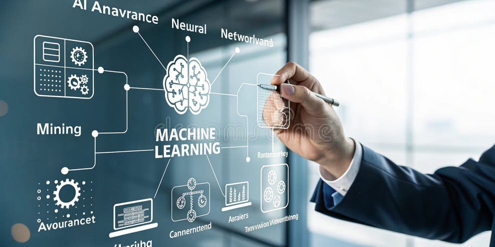 Machine Learning Technology Diagram with Artificial Intelligence AI, Neural Network, Automation ...