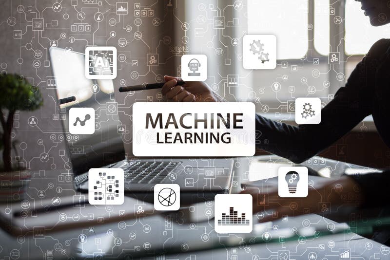 Machine Learning. Text and Icons on Virtual Screen. Business, Internet ...