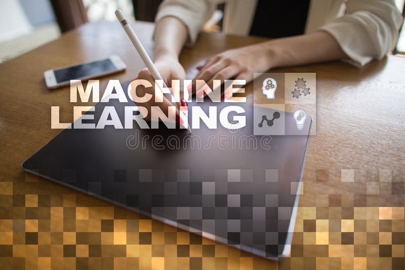 Machine Learning. Text and Icons on Virtual Screen. Business ...
