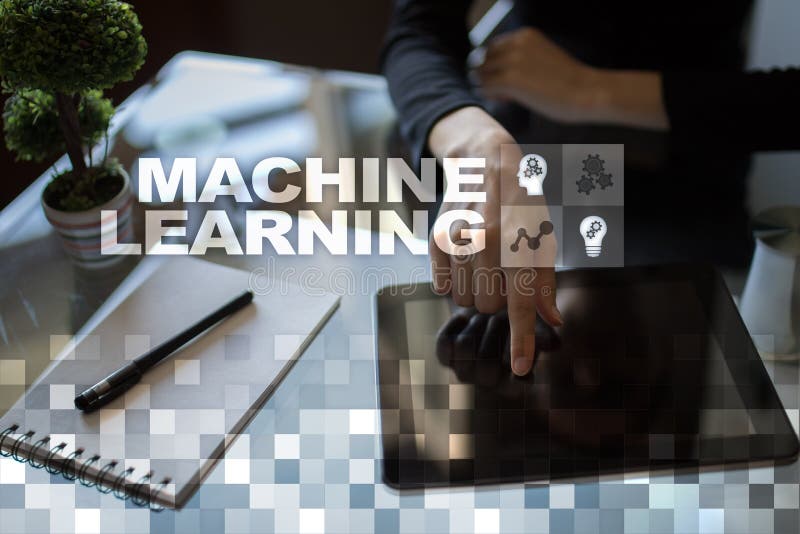 Machine Learning. Text and Icons on Virtual Screen. Business, Internet ...