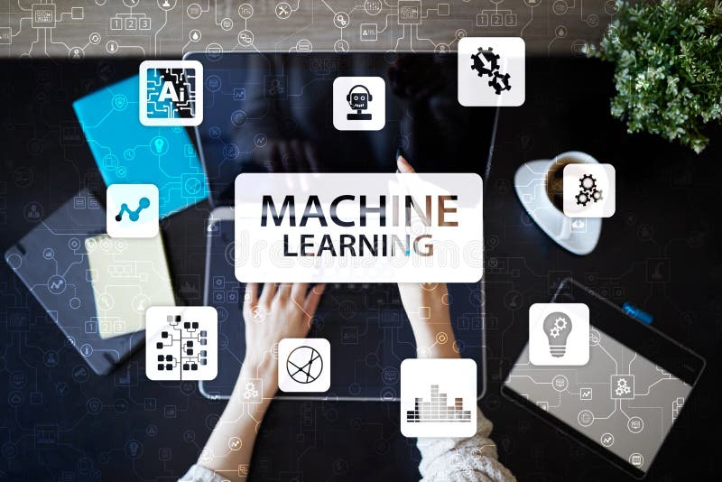 Machine Learning. Text and Icons on Virtual Screen. Business, Internet ...