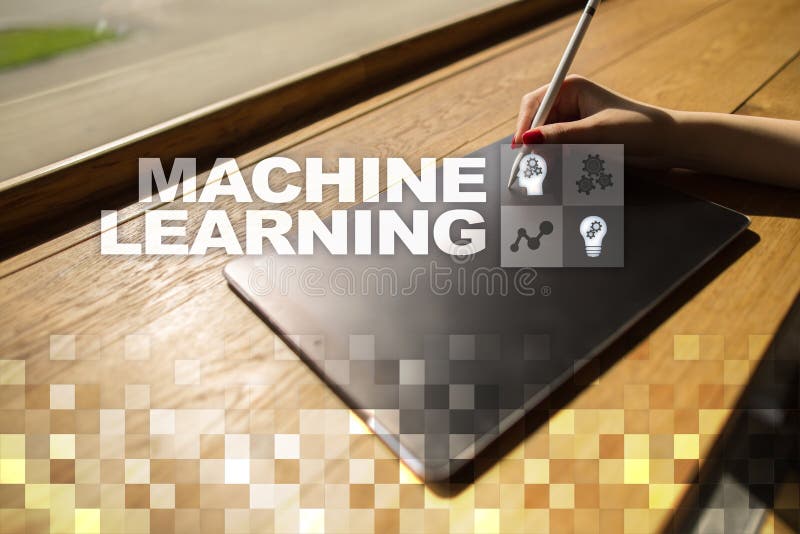 Machine Learning. Text and Icons on Virtual Screen. Business ...