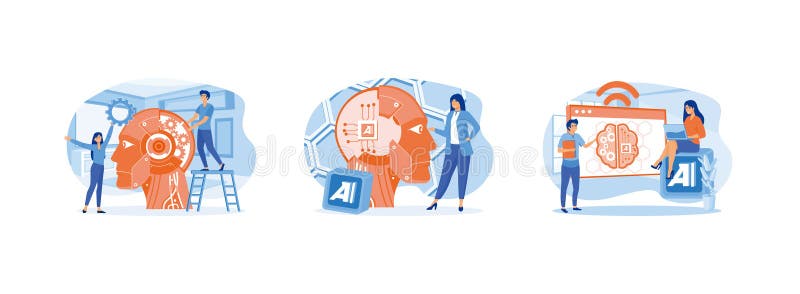 Machine Learning and Training. Artificial Intelligence Robot Head Stock ...