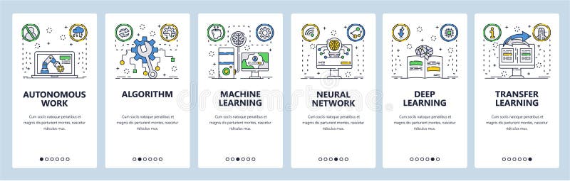Machine Learning Website and Mobile App Onboarding Screens Vector ...