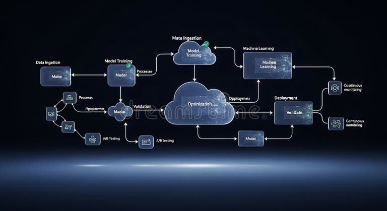 Machine Learning Workflow Diagram Illustrating Data Ingestion, Model Training, Optimization, and ...