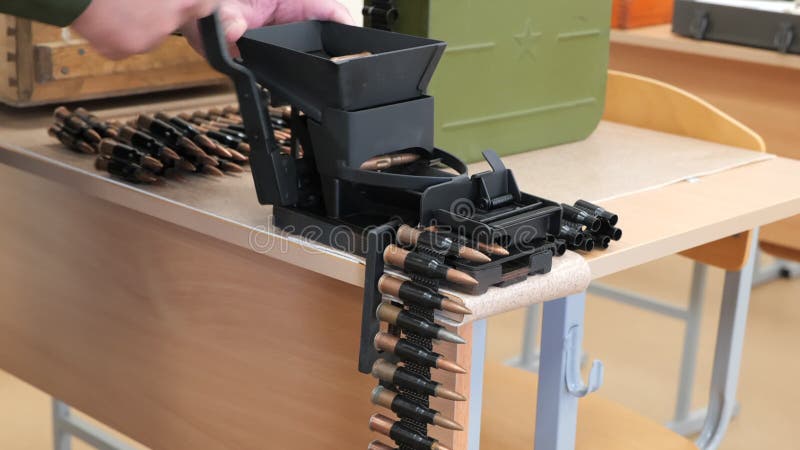 Machine for Loading Bullets in a Iron Metal Belt Line. Stock Footage ...