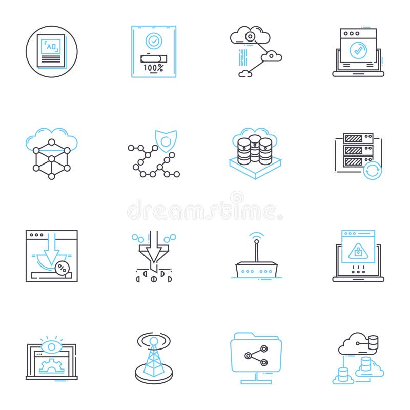 Machine Media Linear Icons Set Robotics Automation Artificial Intelligence Programming