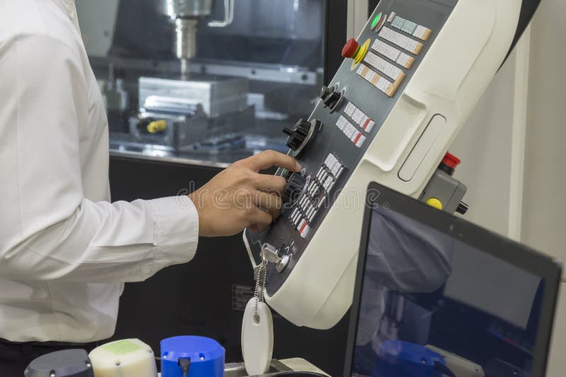 The CNC Machine Operator Press the Controller Panel Stock Image - Image ...