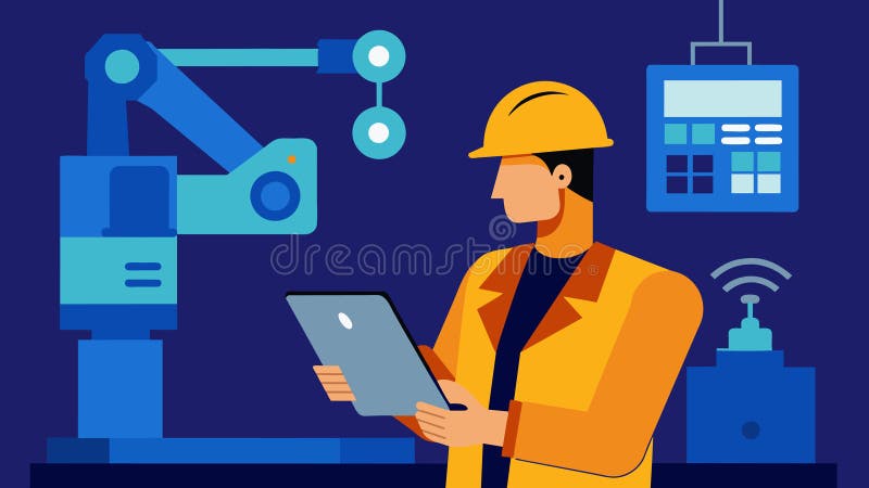 A Machine Operator Reviewing Production Data on a Tablet Connected To ...