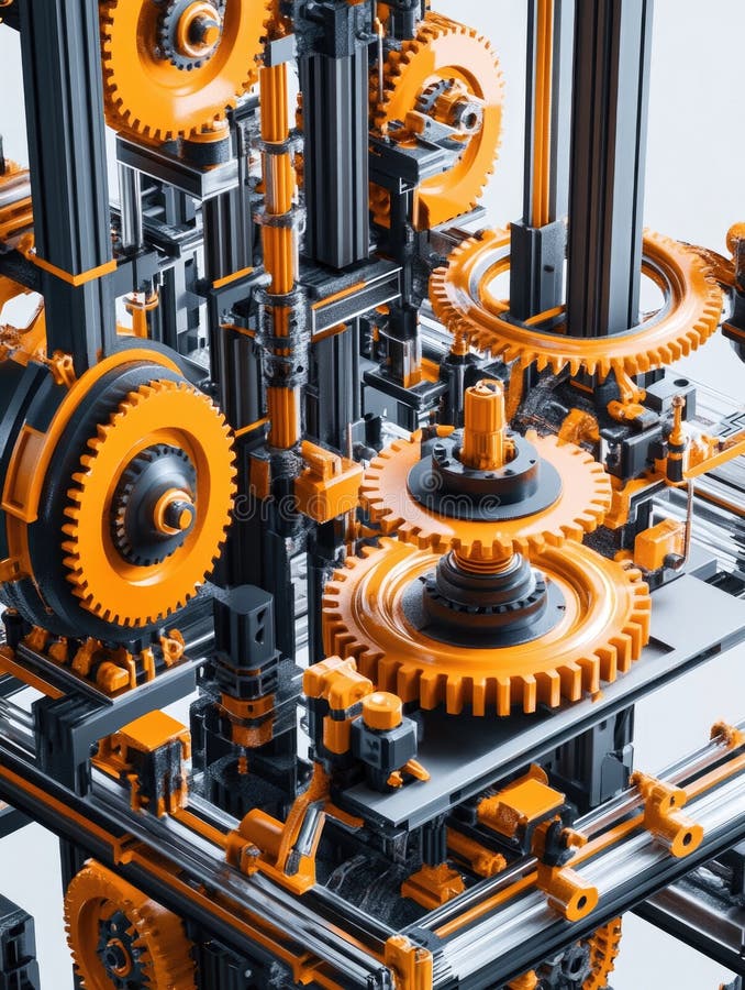 Machine with Orange Gears Close Up Stock Image - Image of orange ...