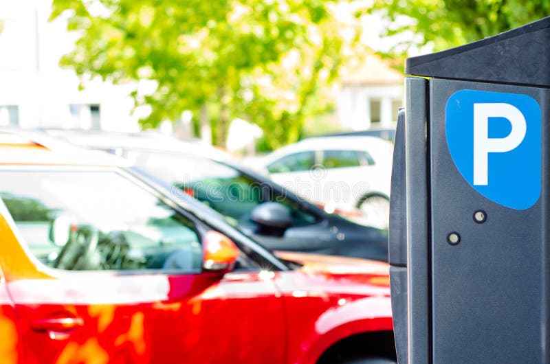 Machine Parking on a City Street Stock Photo - Image of blue, sidewalk ...