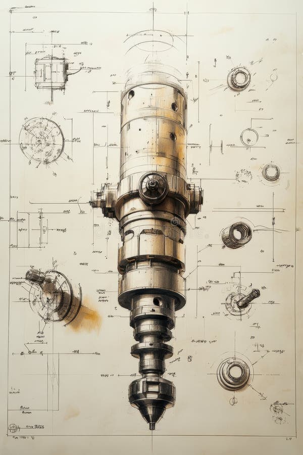 Machine Part Sketch , Machine Part Drawing . Illustration Stock Image ...