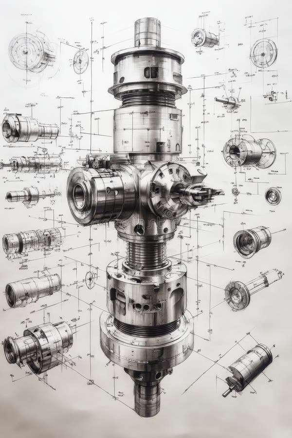 Machine Part Sketch , Machine Part Drawing . Illustration Stock Photo ...