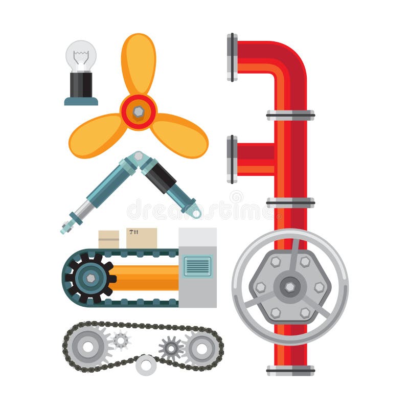 Machine Parts Flat Icons Set Stock Vector - Illustration of control ...