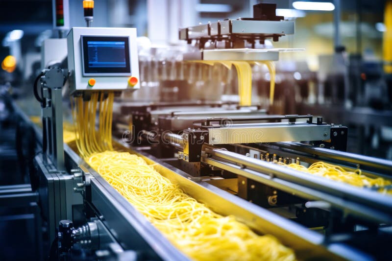A Machine in a Pasta Factory is Expertly Producing Noodles with ...
