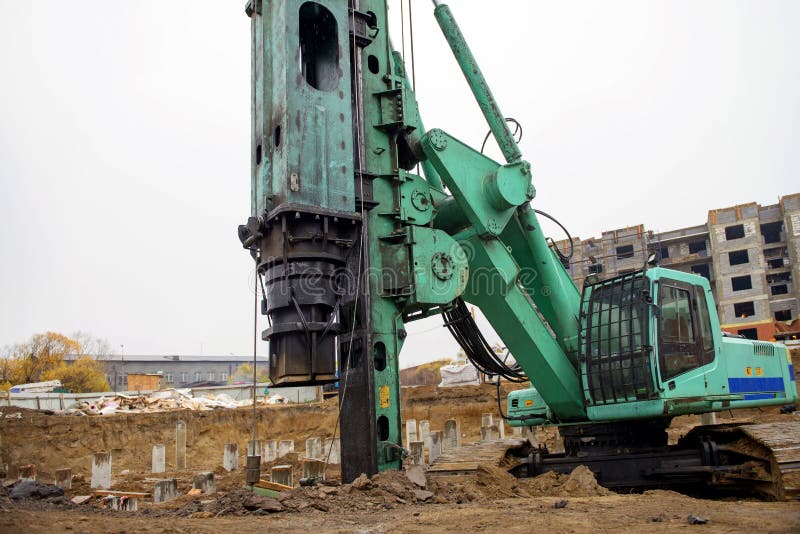 Machine for the Piling Works at a Construction Site Stock Photo - Image ...