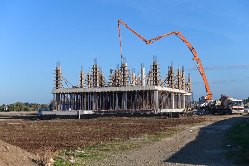 Machine for Pouring Concrete at the Construction Site of a New Complex ...