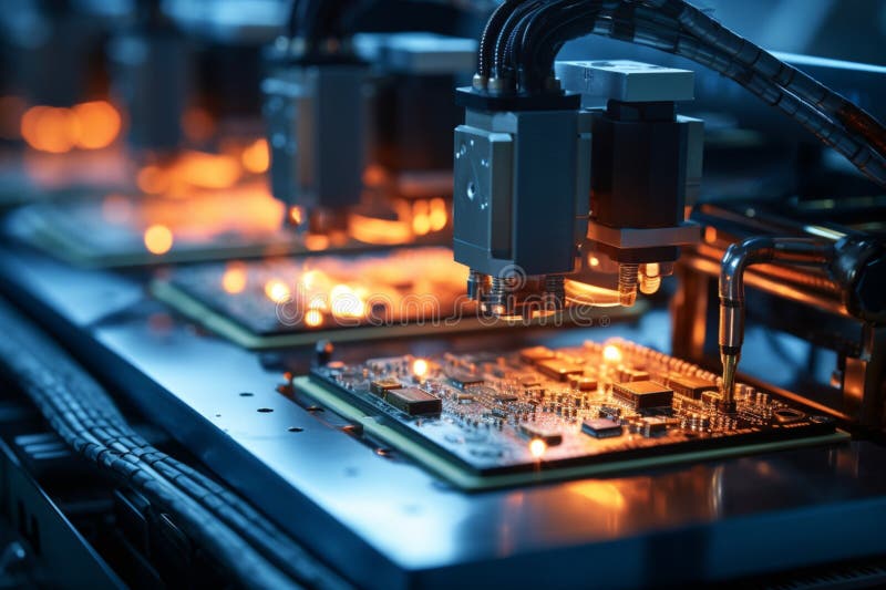 Machine Precision Microelectronics Chip Factory Workspace with Robots ...