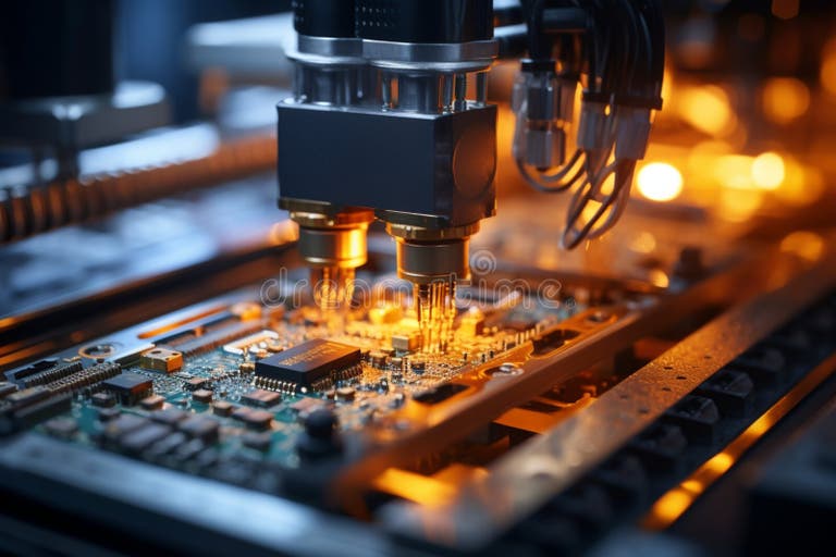 Machine Precision Microelectronics Chip Factory Workspace with Robots ...