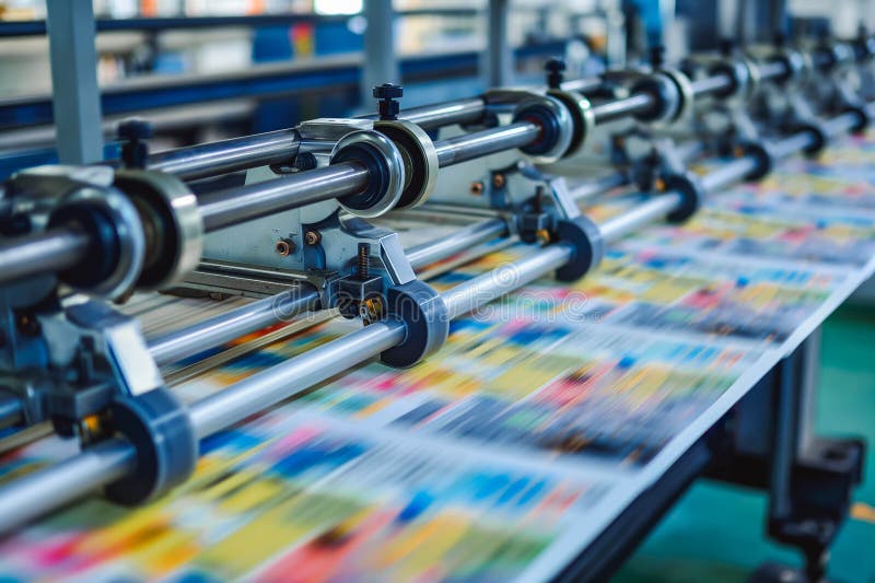 Machine Printing Colored Newspaper, Offset Printing Press, Printing in ...