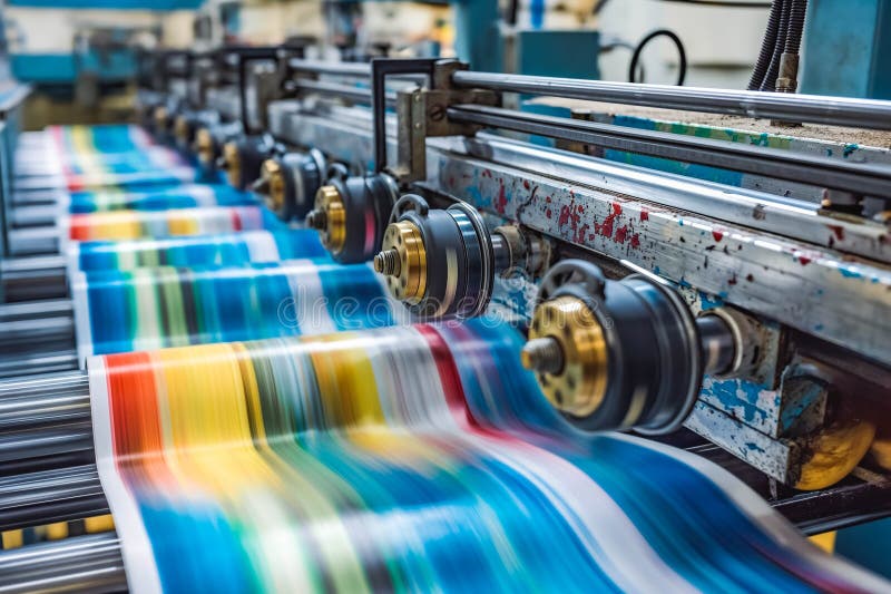 Machine Printing Colored Newspaper, Offset Printing Press, Printing in Progress Stock ...