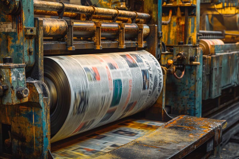 Machine Printing Colored Newspaper, Offset Printing Press, Printing in ...