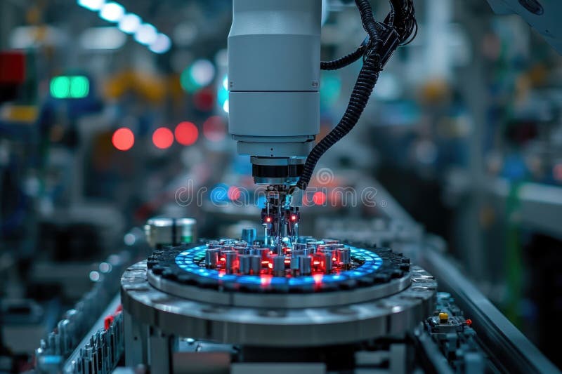 A Machine Processing Parts, with Tools and Equipment in the Background ...