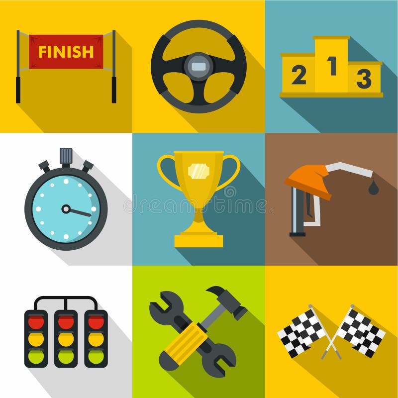 Machine Race Icons Set, Flat Style Stock Vector - Illustration of speed ...