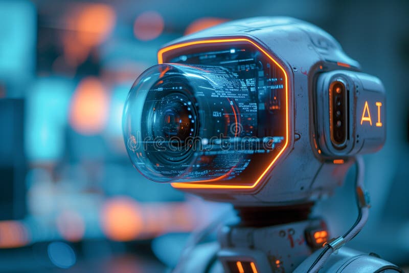 Face of AI Robot Reflected Data Source, Cyber Security, AI Learning ...